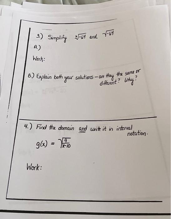 Solved 3.) Simplify 3−64 and −64 A.) Work: B.) Explain both | Chegg.com