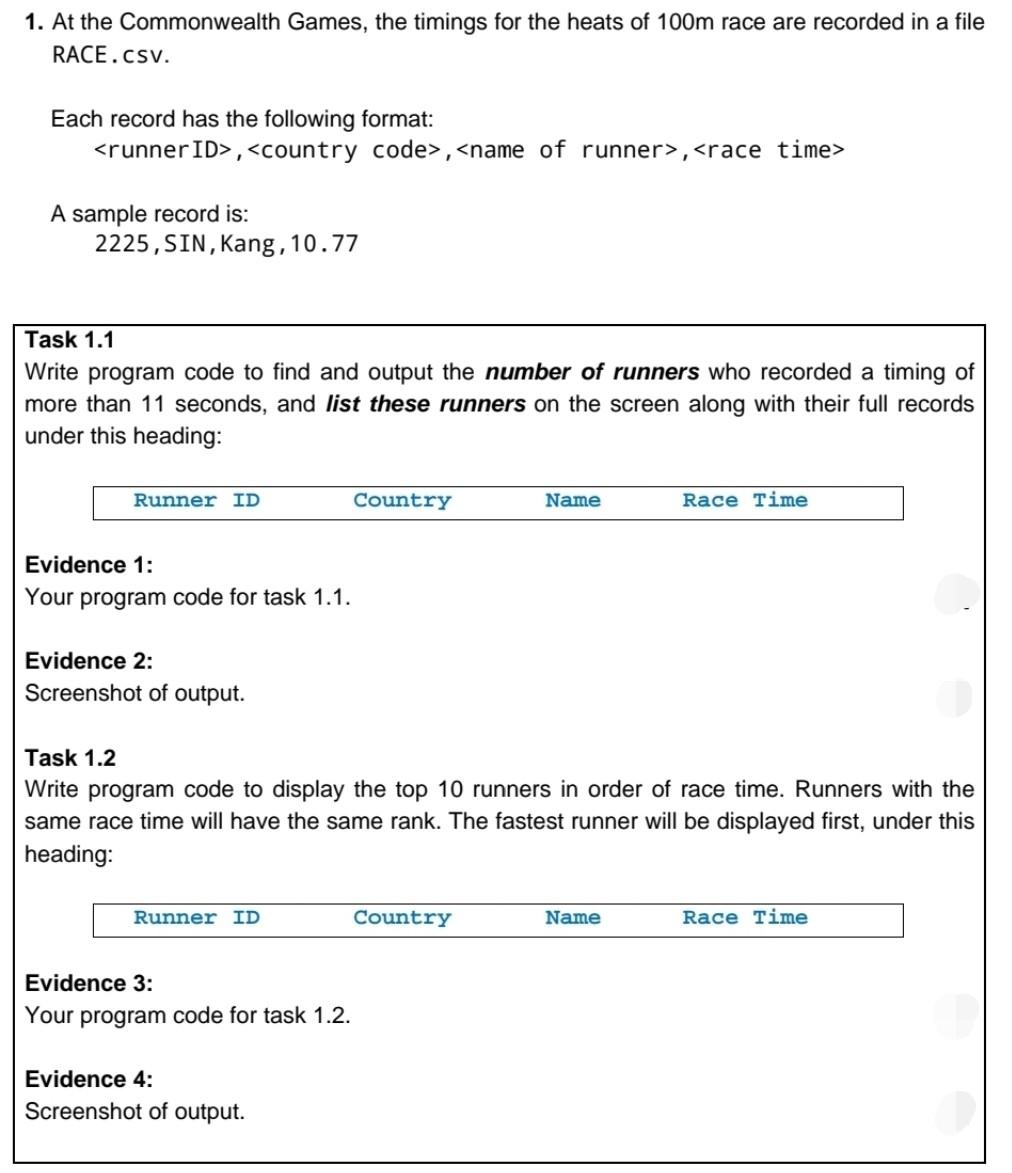 Solved 1. At the Commonwealth Games, the timings for the | Chegg.com