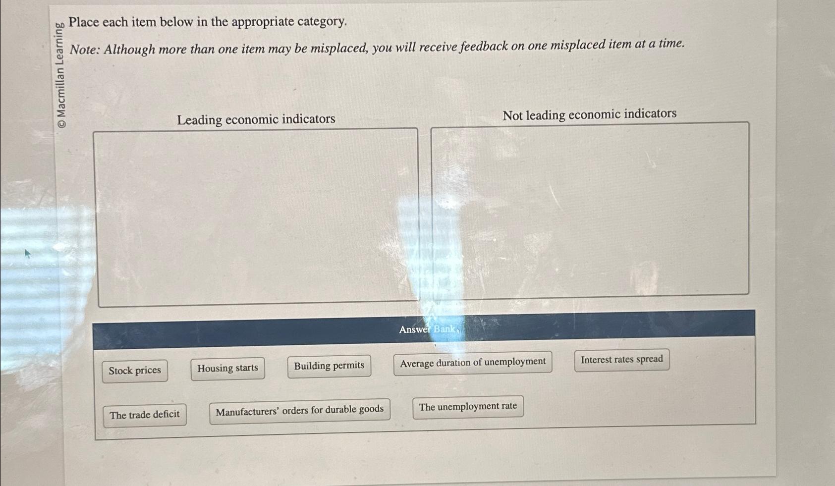 Solved Place each item below in the appropriate | Chegg.com