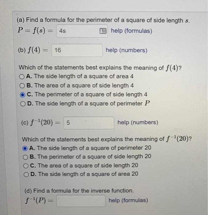 Solved (a) Find a formula for the perimeter of a square of | Chegg.com