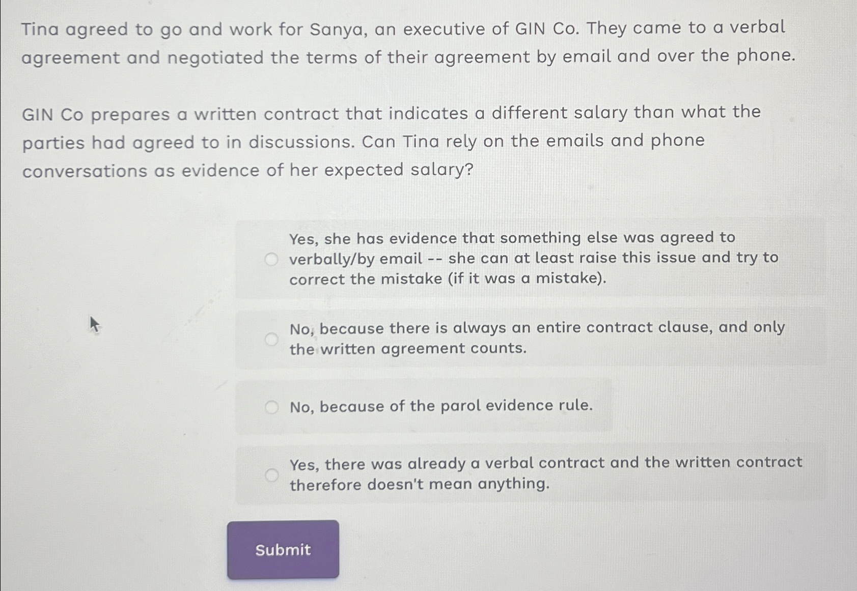 Solved Tina agreed to go and work for Sanya, an executive of | Chegg.com