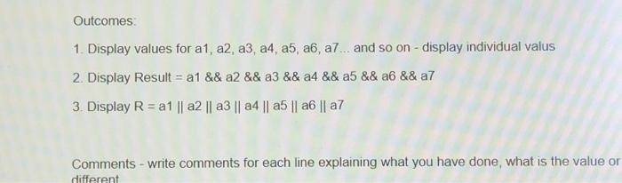 Solved Outcomes: 1. Display values for a1, a2, a3, a4, a5, | Chegg.com