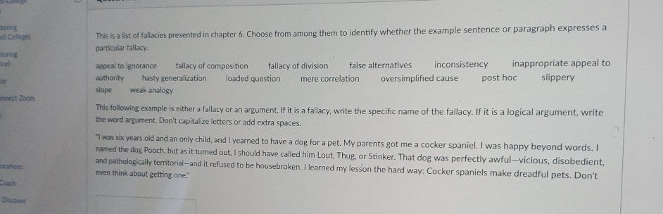 Solved This is a list of fallacies presented in chapter 6 . | Chegg.com