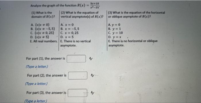 Solved Analyze the graph of the function R(x)=x2−253x+10. | Chegg.com