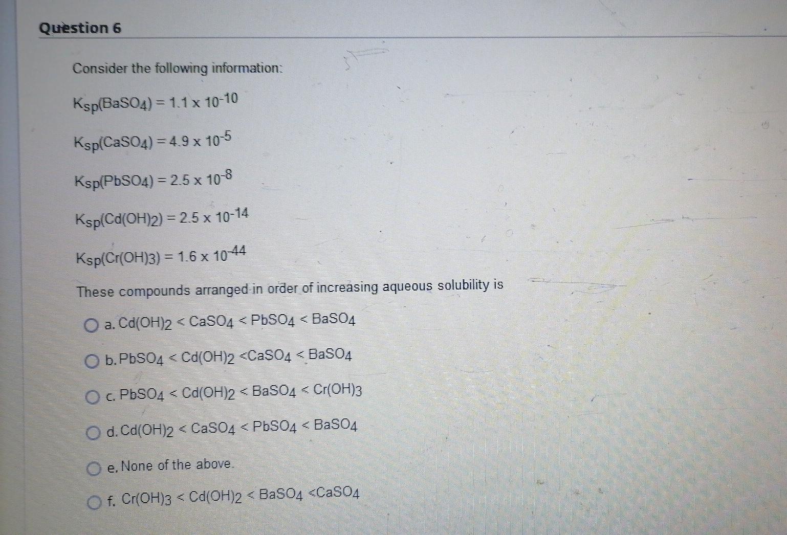 Solved Question 6 Consider the following information: | Chegg.com