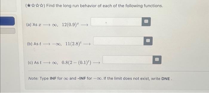 Solved Find the long run behavior of each of the following | Chegg.com