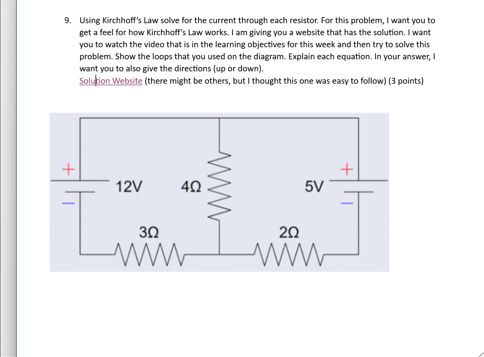 Solved 9. ﻿Using Kirchhoff’s Law solve for the current | Chegg.com