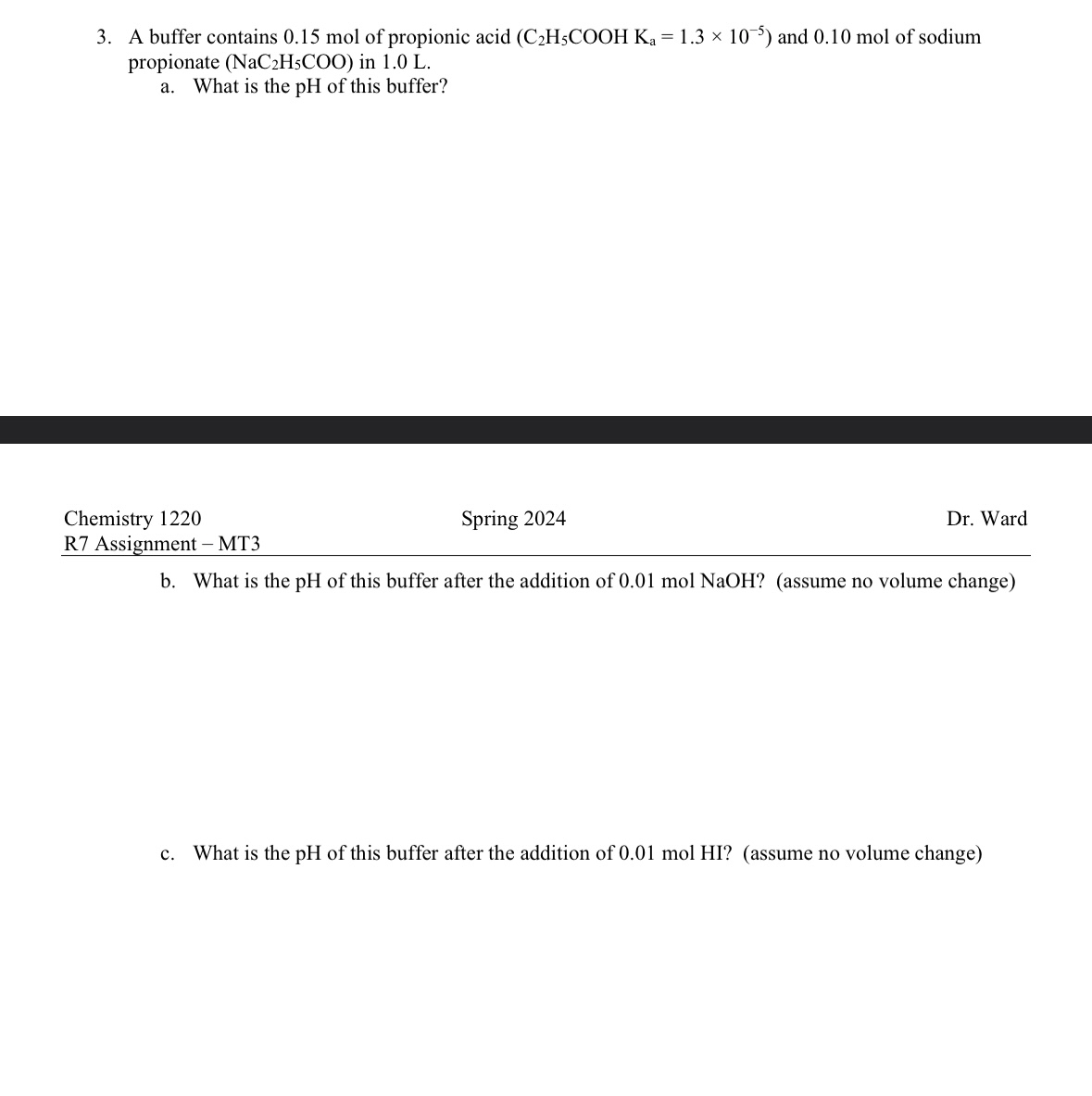 Solved A buffer contains 0.15 ﻿mol of propionic acid | Chegg.com