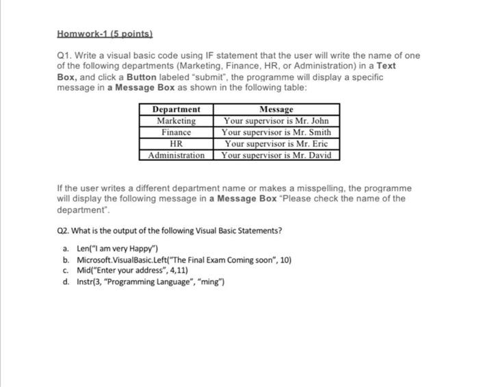 Solved Homwork-1 (5 points) Q1. Write a visual basic code | Chegg.com