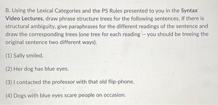 B. Using the Lexical Categories and the PS Rules | Chegg.com