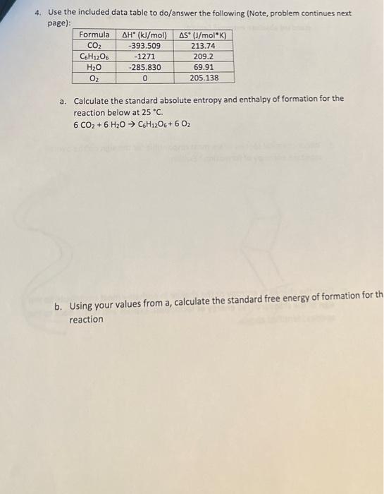 Solved 4. Use the included data table to do/answer the | Chegg.com