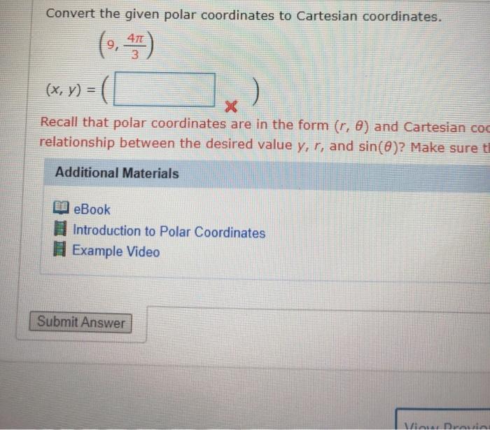 Solved Convert the given polar coordinates to Cartesian | Chegg.com