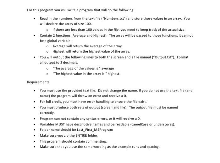 Solved For this program you will write a program that will | Chegg.com