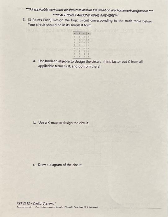 Solved "A/l applicable work must be shown to receive full | Chegg.com