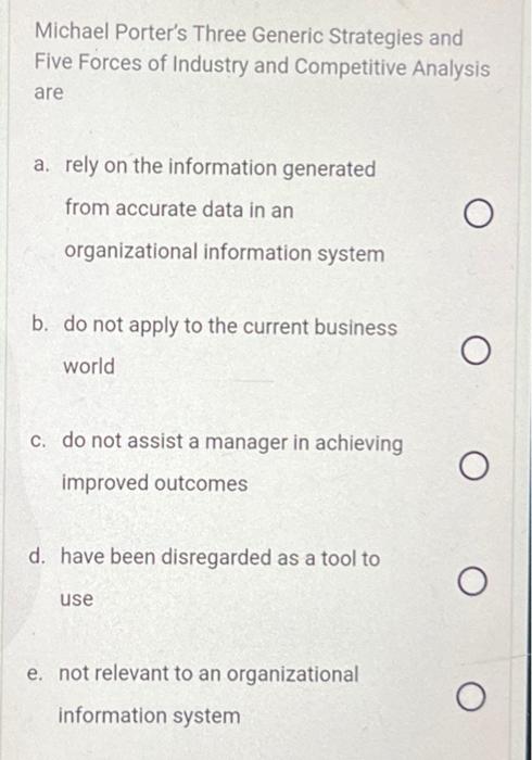Solved Michael Porter's Three Generic Strategies and Five | Chegg.com