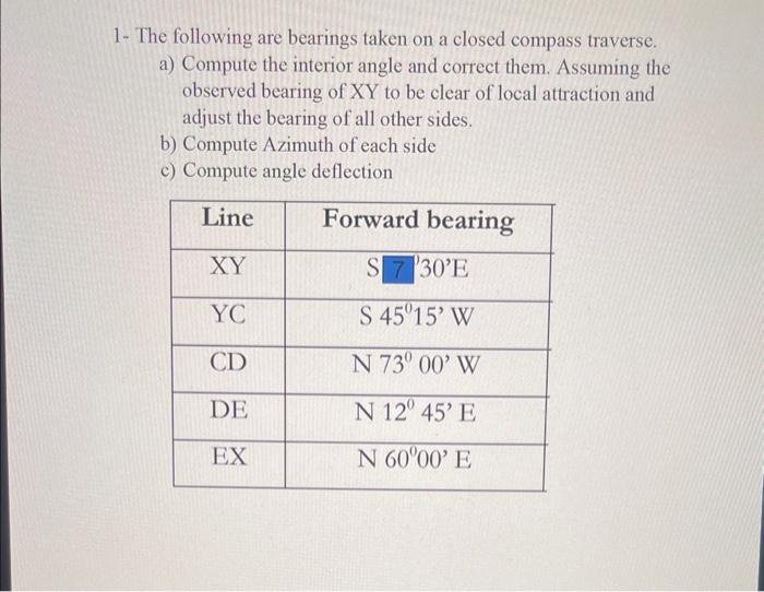 Solved 1- The following are bearings taken on a closed | Chegg.com
