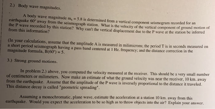 2.) Body wave magnitudes. A body wave magnitude m, | Chegg.com