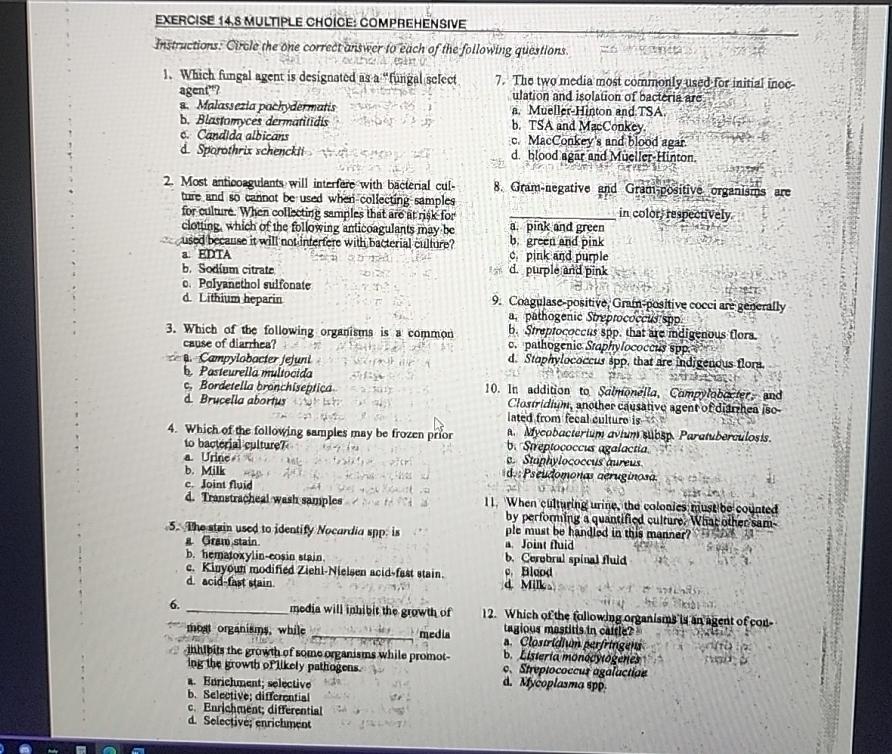 Solved EXERCISE 14 ﻿S MULTIPLE CHOICE: | Chegg.com