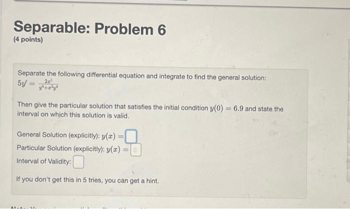 Solved Separable: Problem 6 (4 points) Separate the | Chegg.com