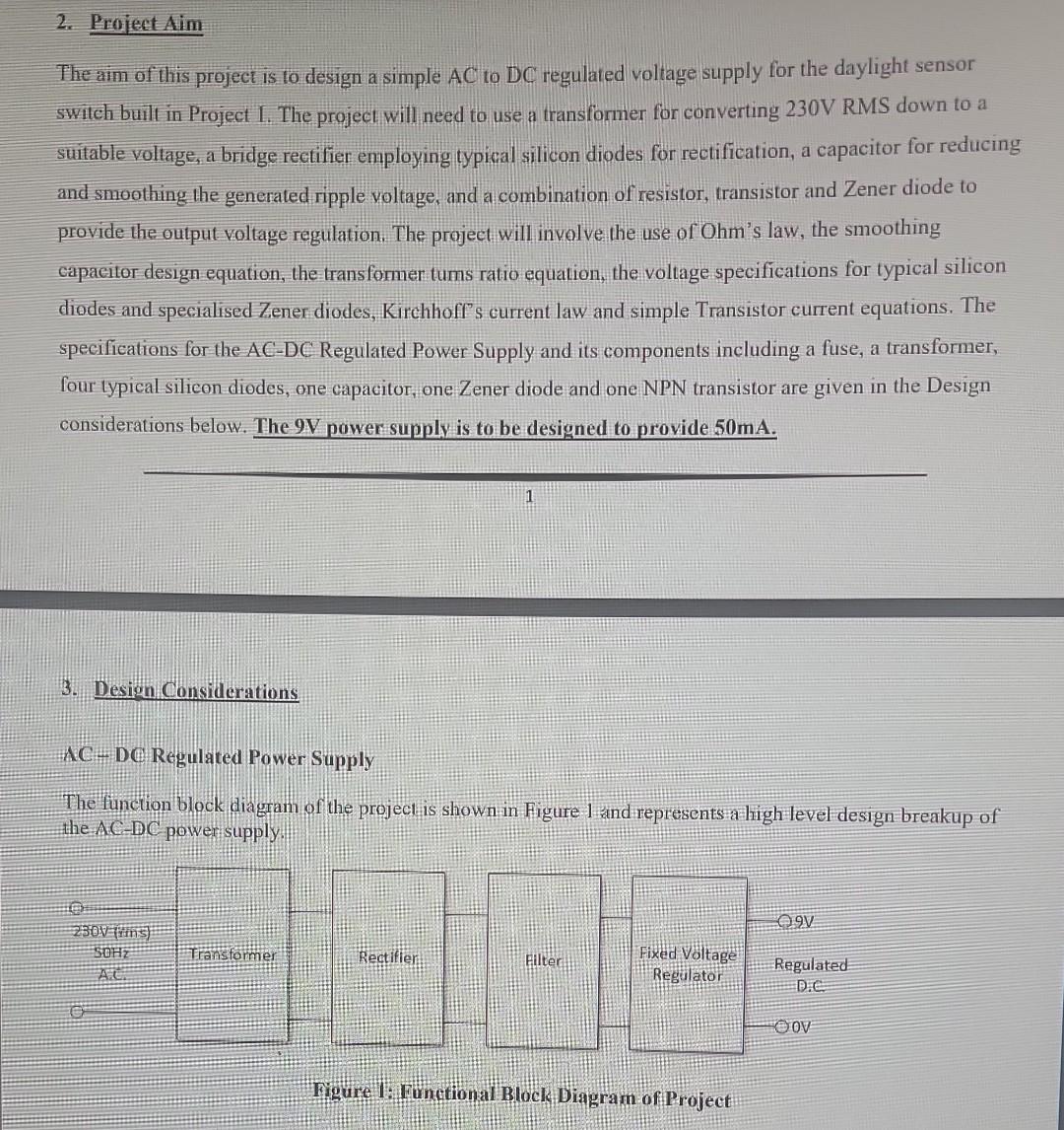 Solved 2. ProjectAim The aim of this project is to design a | Chegg.com