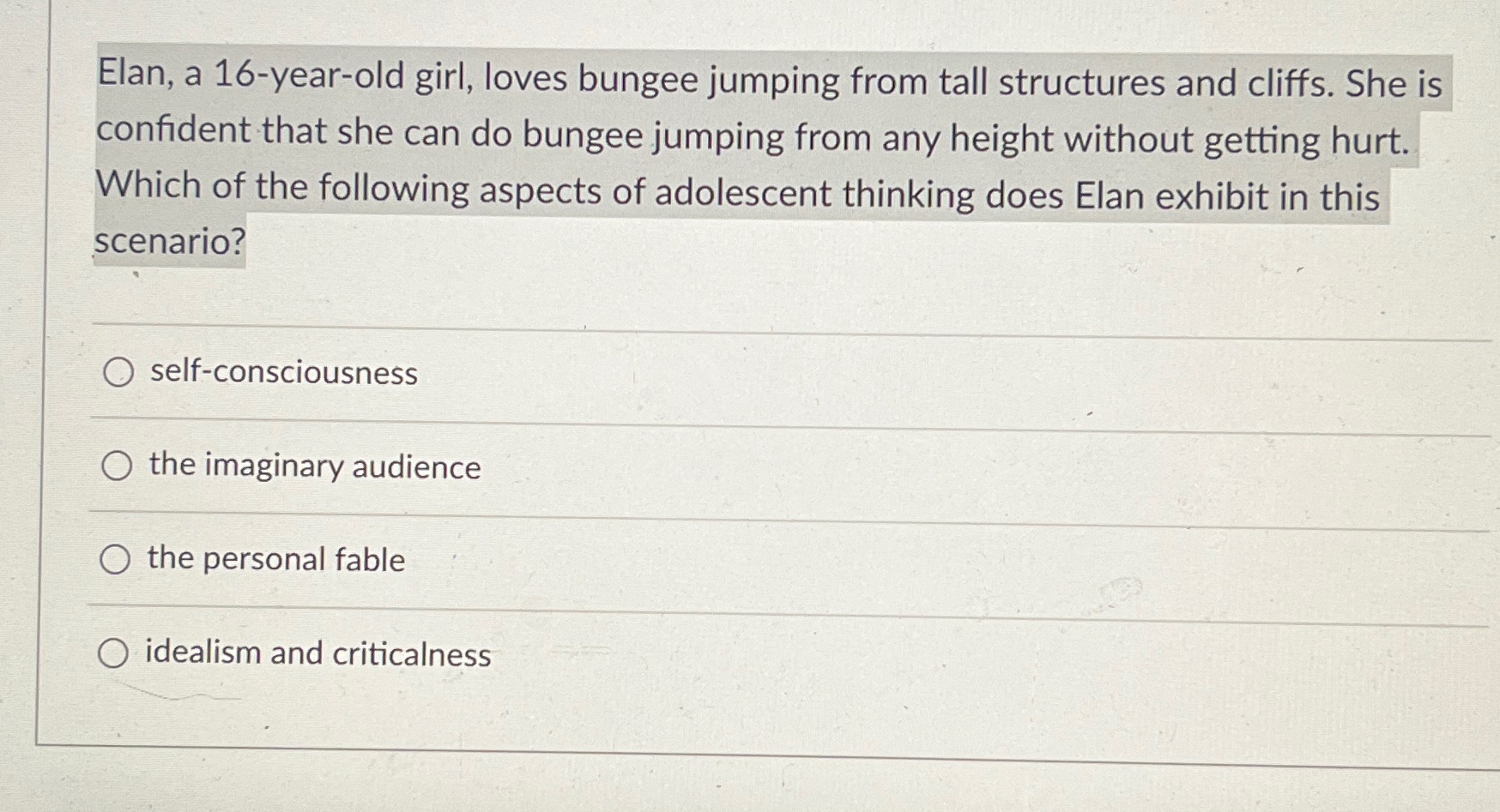 Solved Elan, a 16-year-old girl, loves bungee jumping from | Chegg.com