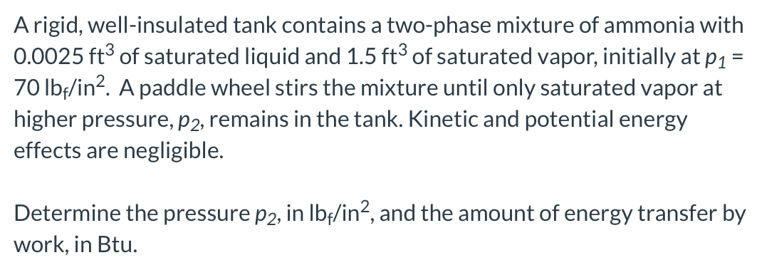 Solved A rigid, well-insulated tank contains a two-phase | Chegg.com
