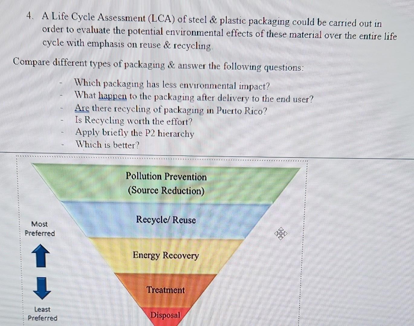 Solved 4. A Life Cycle Assessment (LCA) of steel \& plastic | Chegg.com