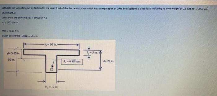 Solved Calculate the instantaneous deflection for the dead | Chegg.com
