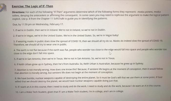 Exercise: The Logic of If-Then Directions: For each | Chegg.com