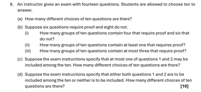Solved An instructor gives an exam with fourteen questions. | Chegg.com