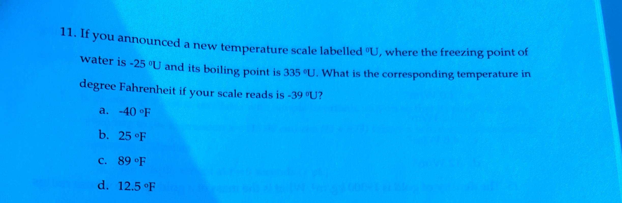 Solved If you announced a new temperature scale labelled °U, | Chegg.com