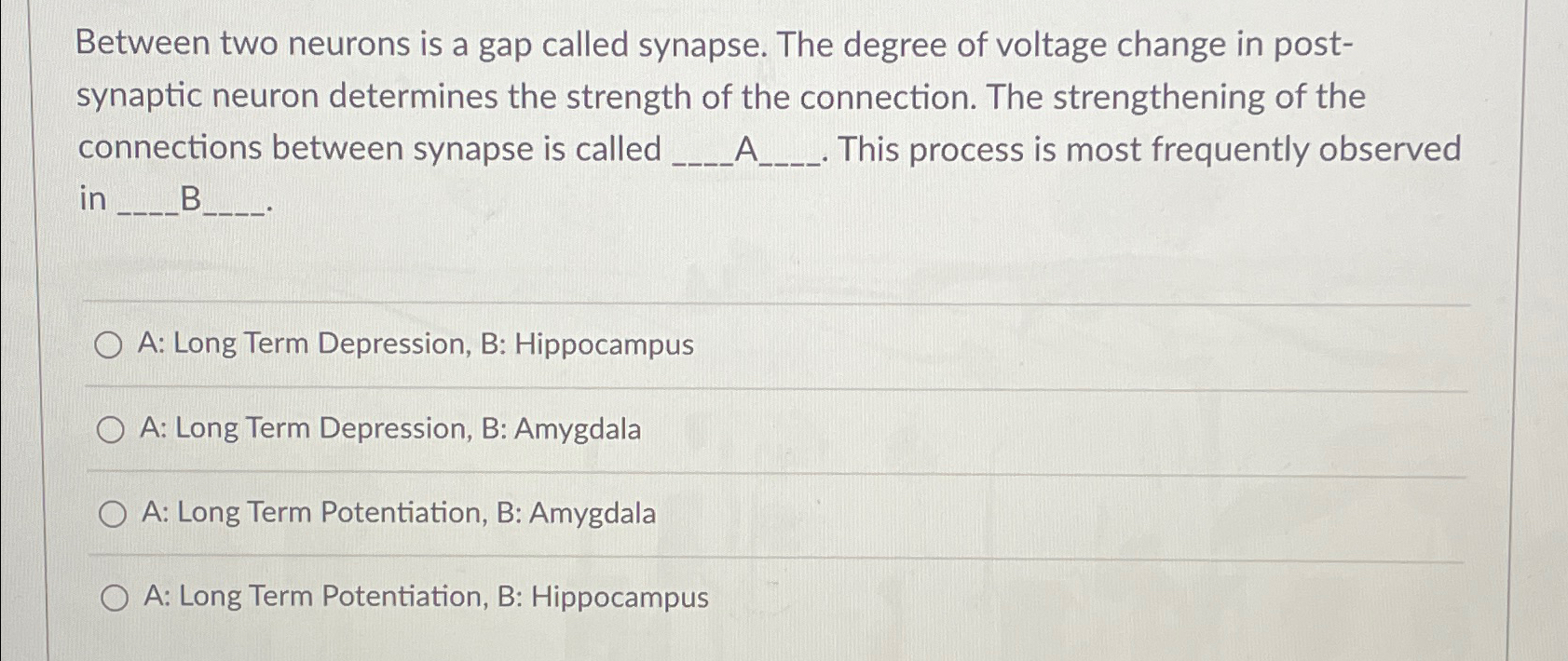 Solved Between two neurons is a gap called synapse. The | Chegg.com