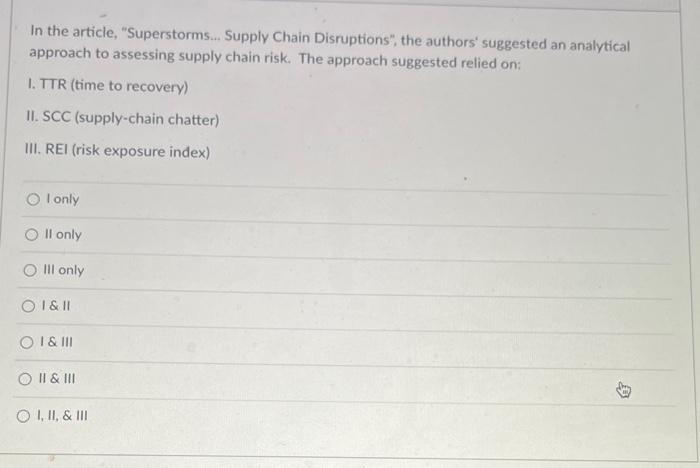 Solved In the article, "Superstorms... Supply Chain | Chegg.com