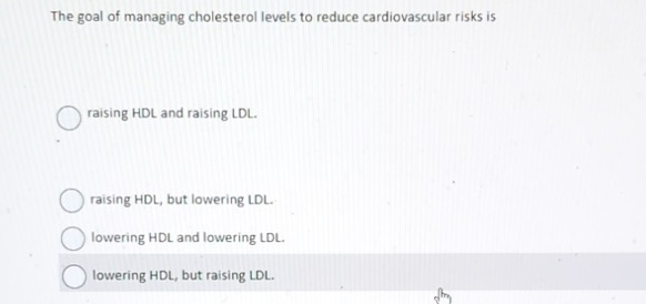 Solved The goal of managing cholesterol levels to reduce | Chegg.com