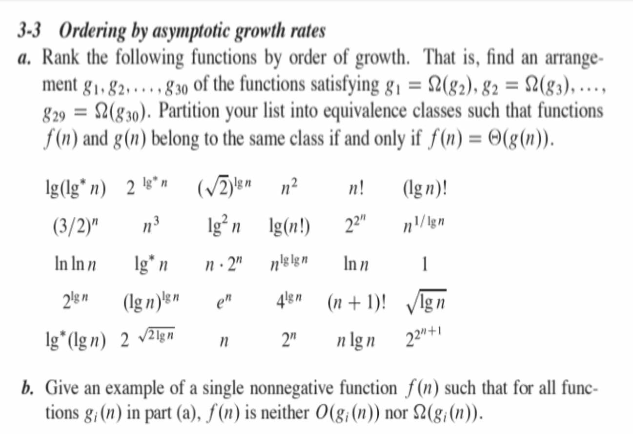 Solved 3-3 ﻿Ordering by asymptotic growth ratesa. ﻿Rank the | Chegg.com