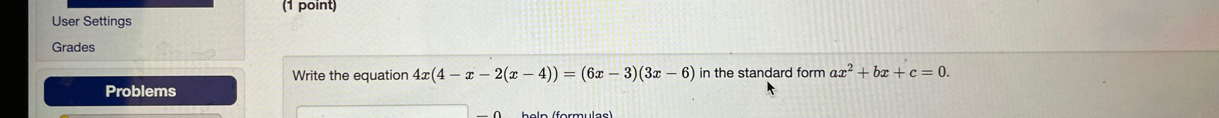 Solved User Settings(1 ﻿point)GradesProblemsWrite the | Chegg.com