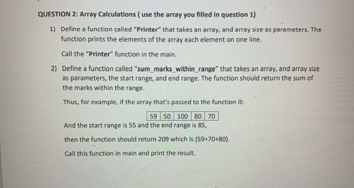 Solved QUESTION 2: Array Calculations ( use the array you | Chegg.com