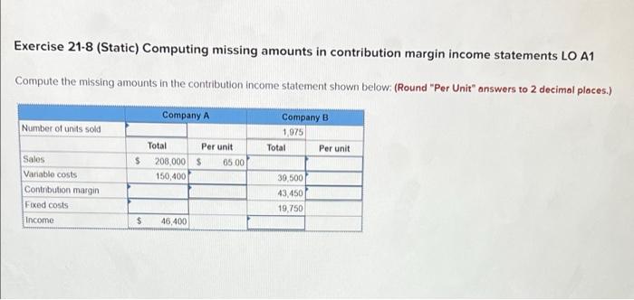Solved Exercise 21-8 (Static) Computing missing amounts in | Chegg.com