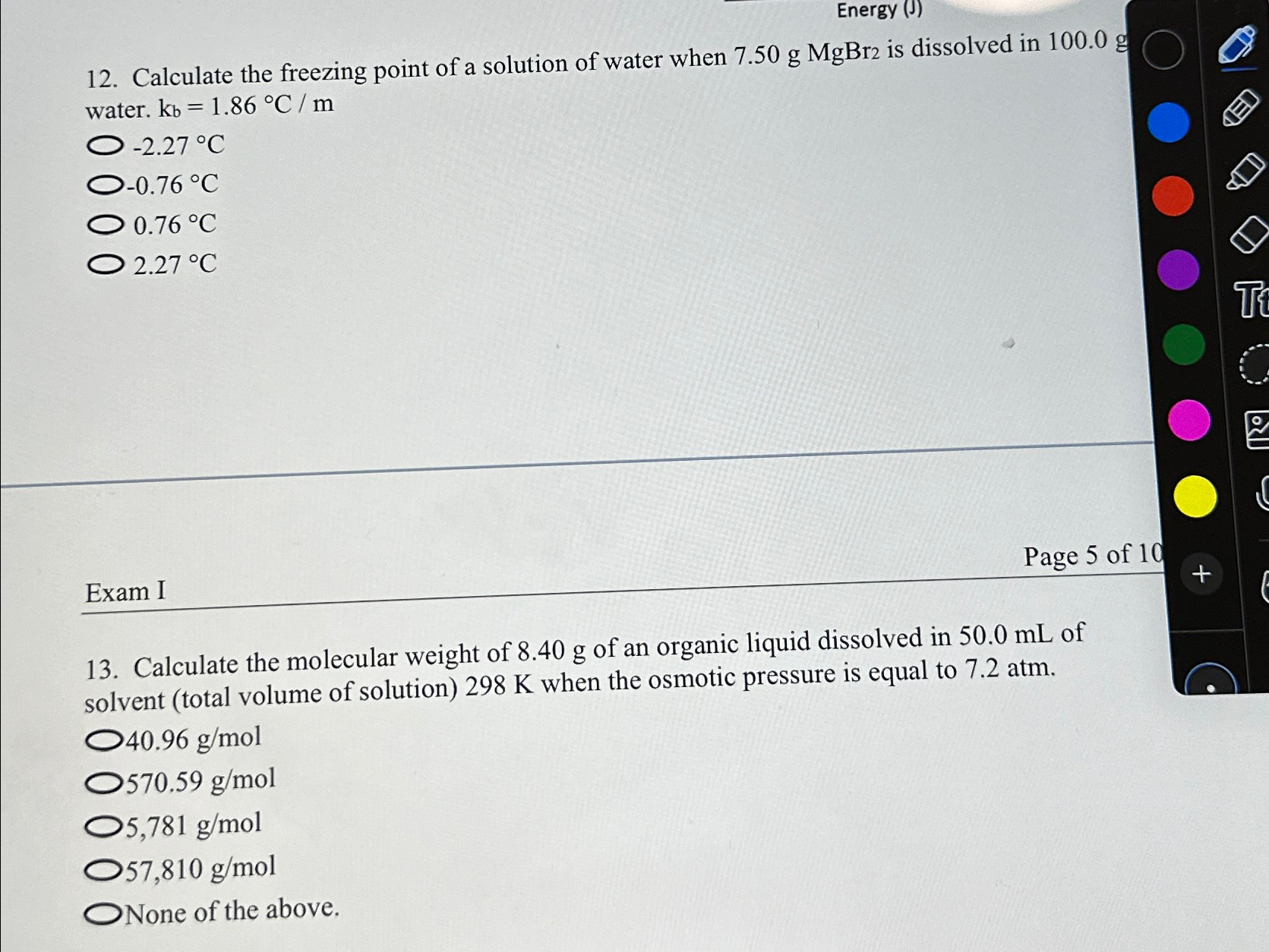 Solved Energy (ग)12. ﻿Calculate the freezing point of a | Chegg.com