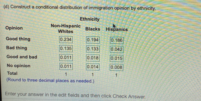 Solved (d) Construct a conditional distribution of | Chegg.com