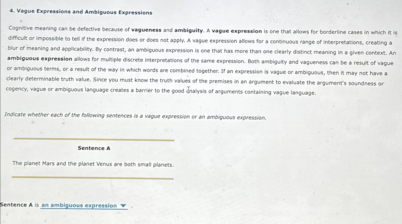 Solved Vague Expressions and Ambiguous ExpressionsCognitive | Chegg.com