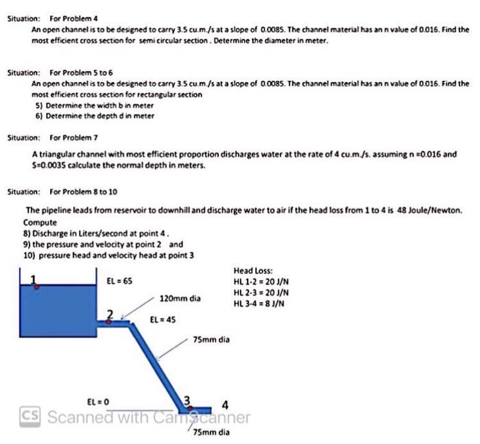 Solved Situation: For Problem 4 An open channel is to be | Chegg.com