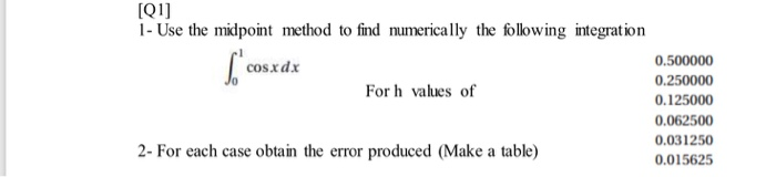 Solved [Q1] 1- Use the midpoint method to find numerically | Chegg.com