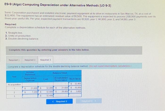 Solved E9-9 (Algo) Computing Depreciation under Alternative | Chegg.com