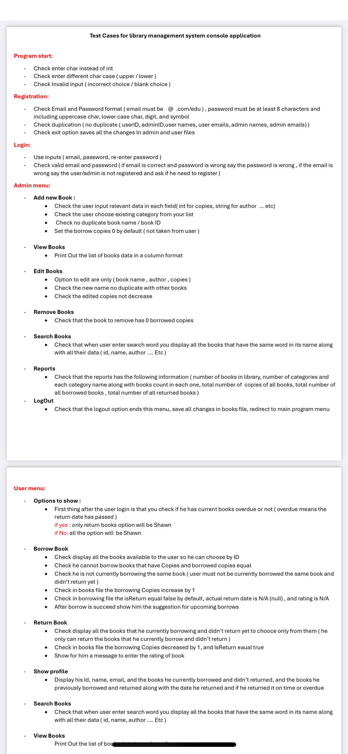 Solved Test Cases for library management system console | Chegg.com