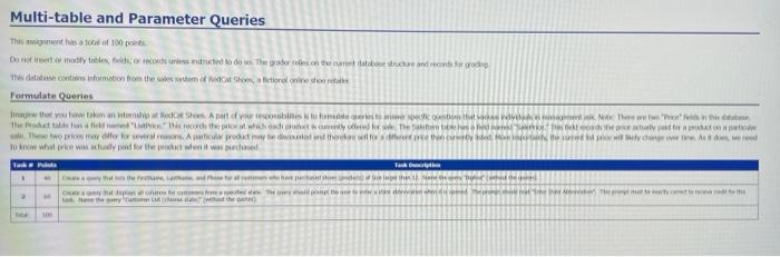 Multi-table and Parameter Queries Fermulate Queries | Chegg.com