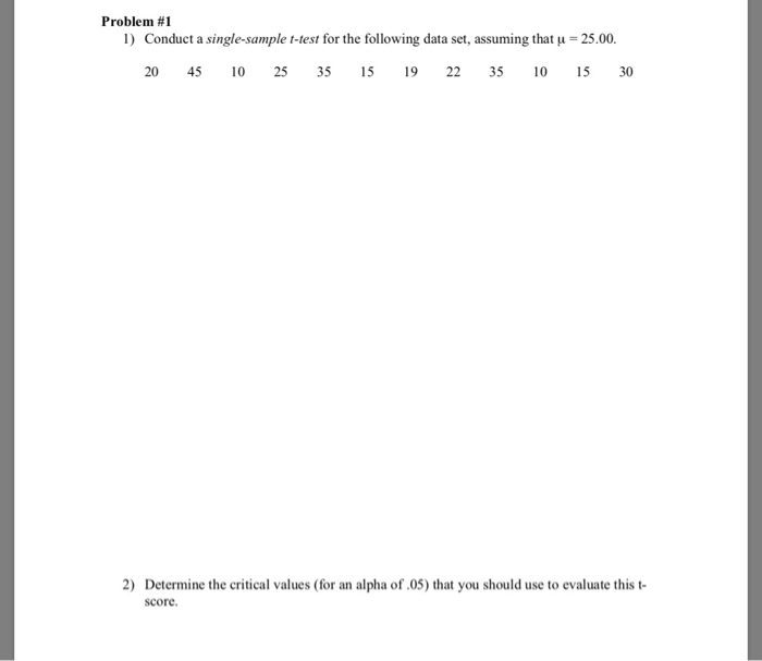 Solved Problem #1 1) Conduct a single-sample t-test for the | Chegg.com