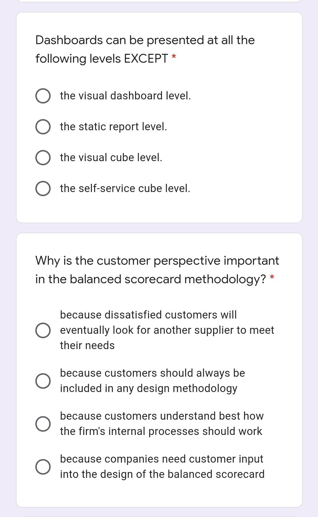 Solved Dashboards can be presented at all the following | Chegg.com