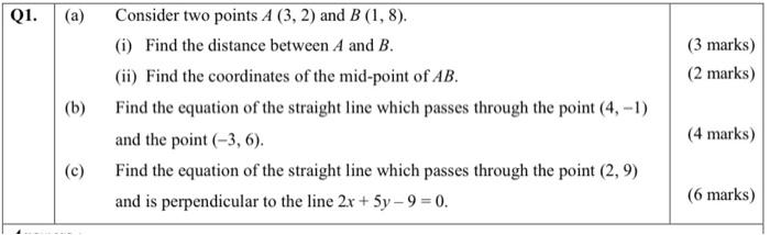 Solved Q1. (a) Consider two points A(3,2) and B(1,8). (i) | Chegg.com