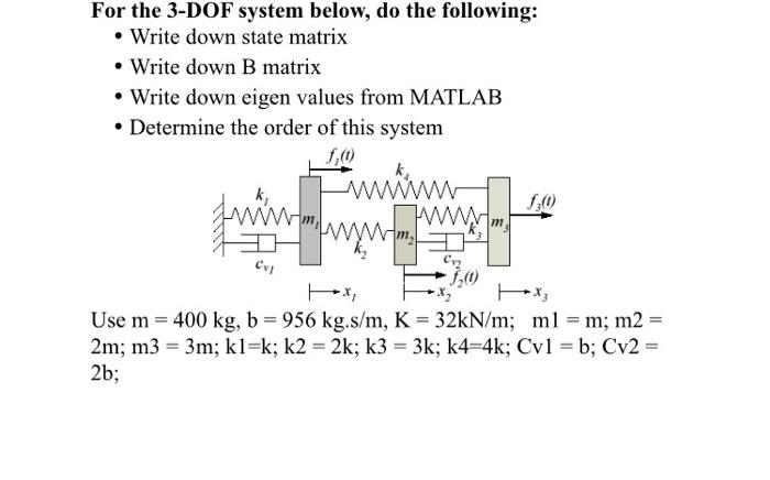 Solved For the 3-DOF system below, do the following: • Write | Chegg.com